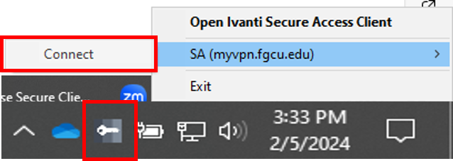 Ivanti Secure Access Client Application Install and Connections – Florida Gulf Coast University ITS
