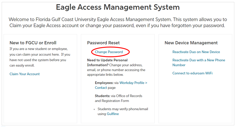 Changing Your Password – Florida Gulf Coast University ITS