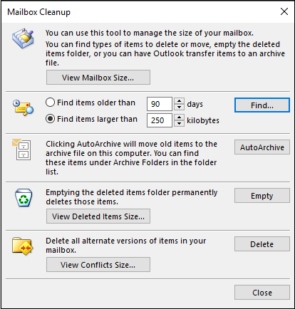 Outlook: Managing Your Mailbox- Clean Up – Florida Gulf Coast ...