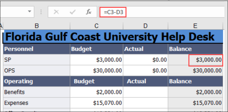 Excel: Data Calculation- Formulas and Functions – Florida Gulf Coast University ITS