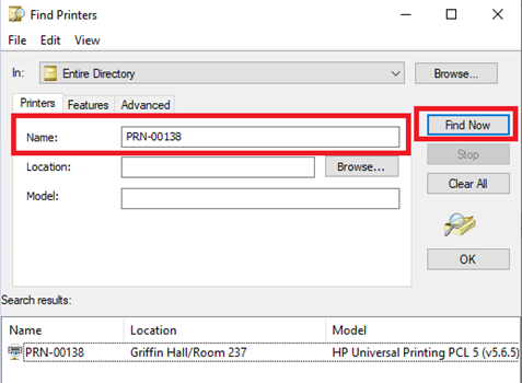 Adding a Network Printer, through the Directory, on a Windows 10 Device ...